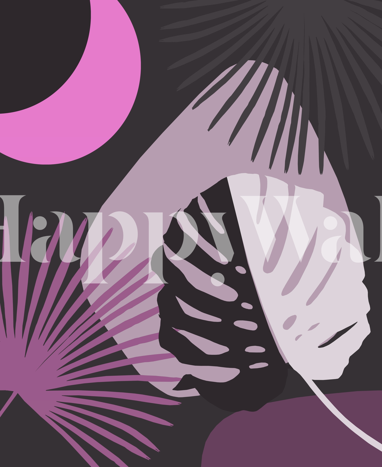 Yin Yang Monstera Fan Palm 3 Wallpaper | Happywall