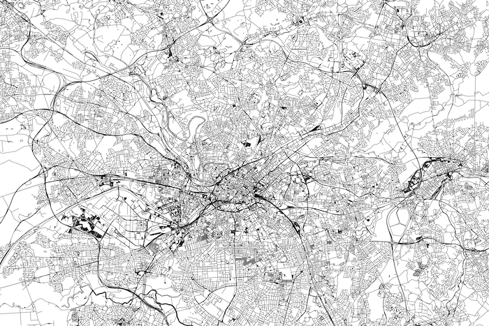 Black and White Manchester Map Wallpaper