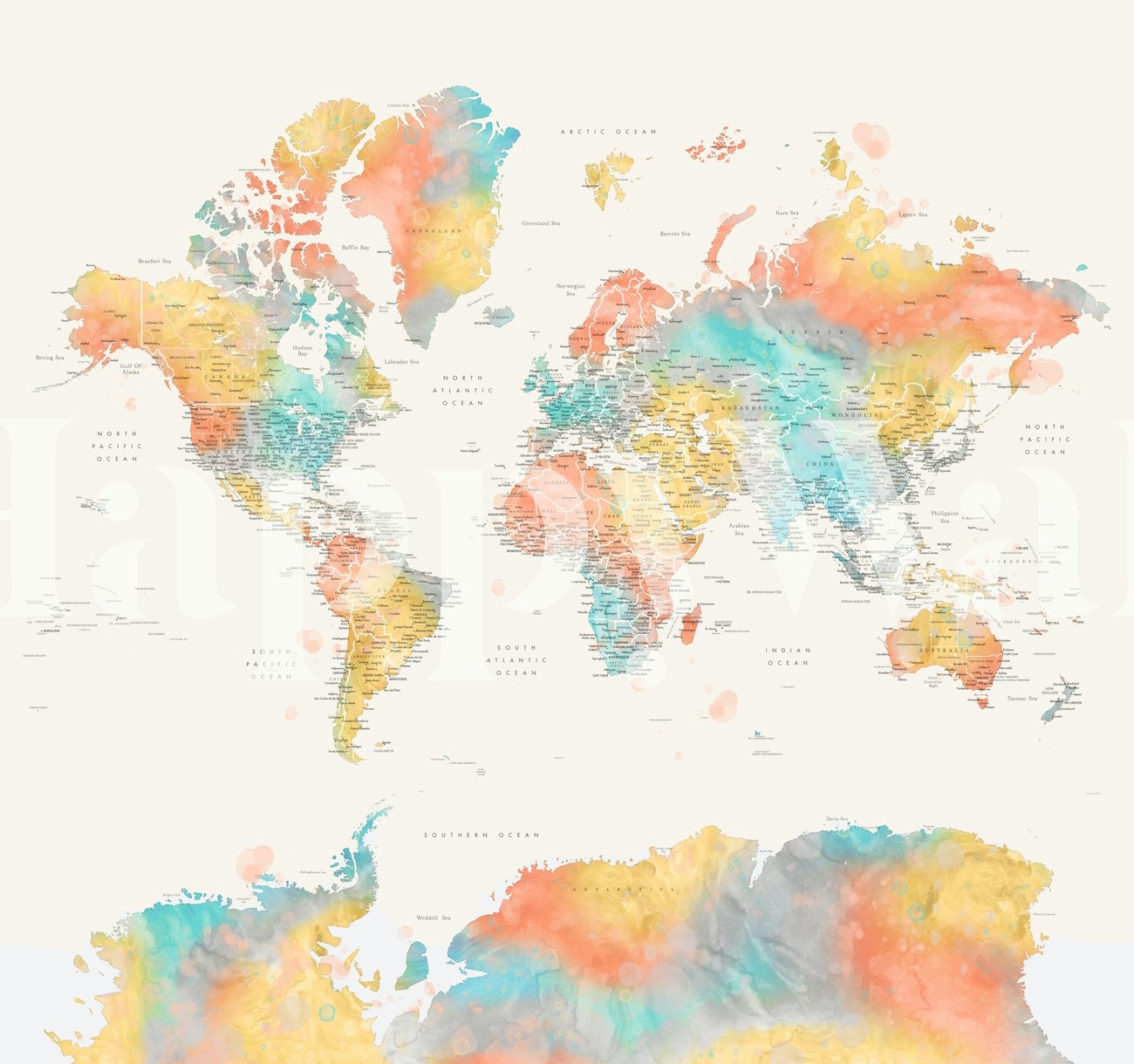 World map Fifi Antarctica wallpaper - Free shipping | Happywall