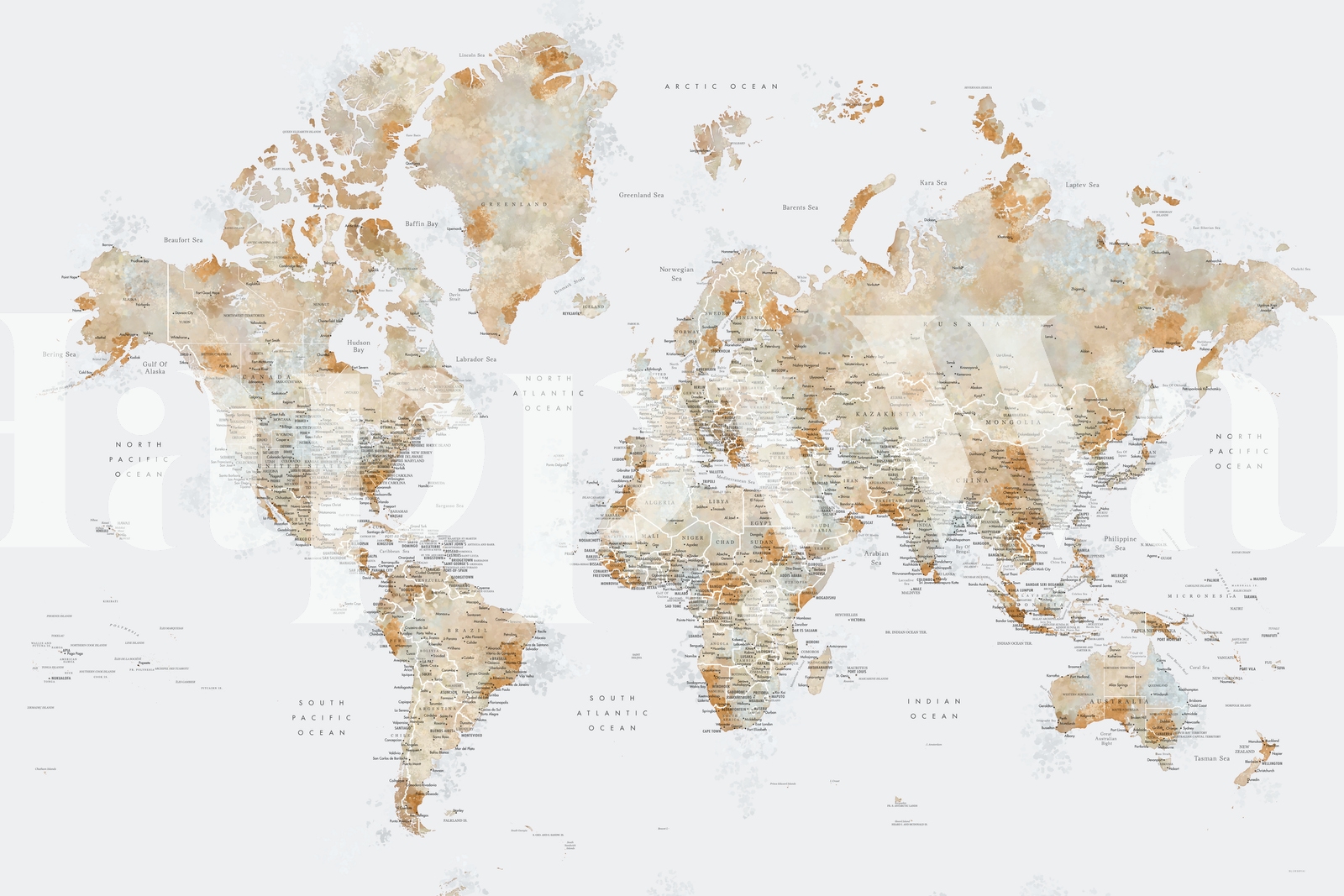 Vintage World Map Wallpaper in Earth Tones
