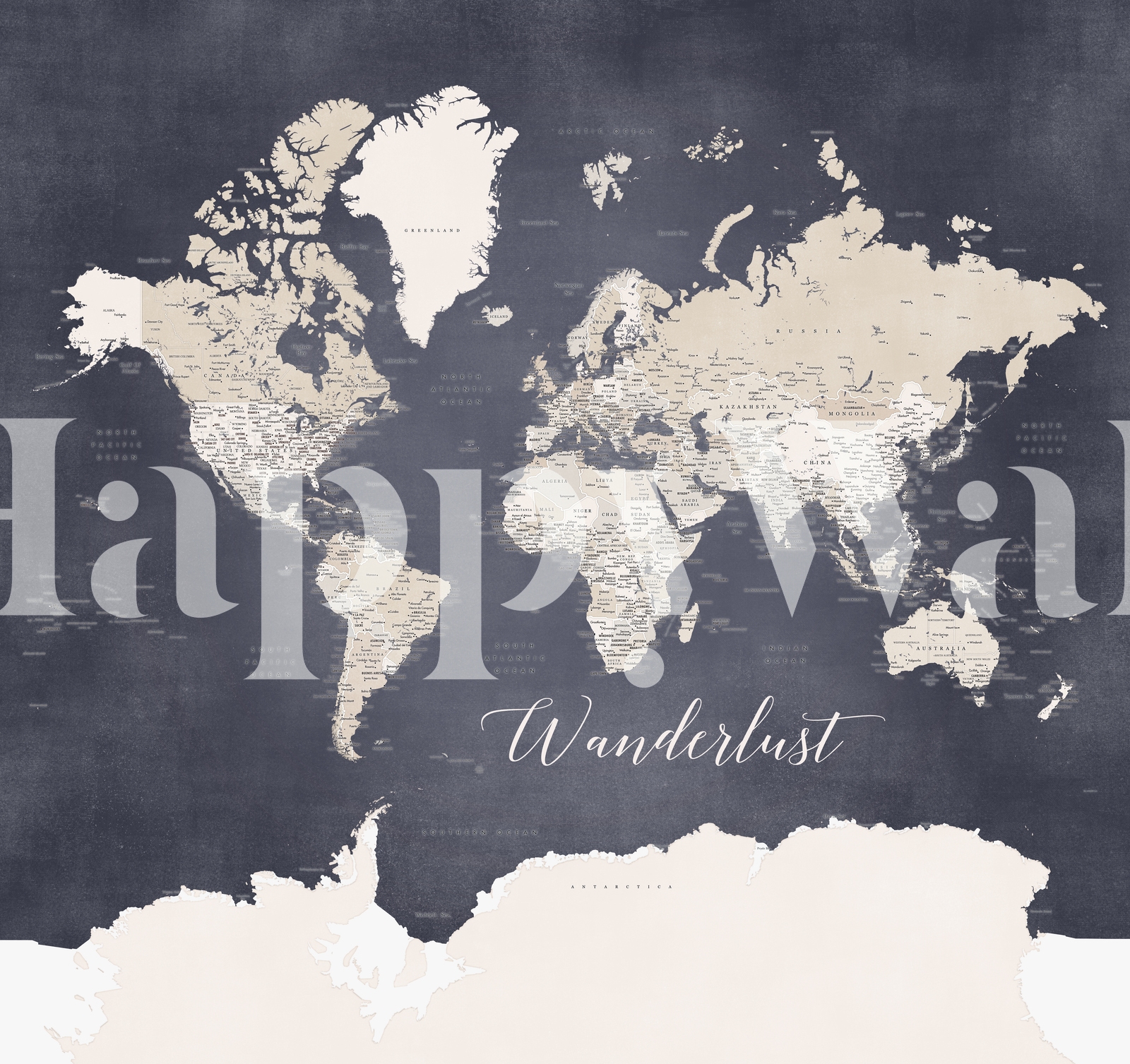 Wanderlust World Map Wallpaper by Glyn A | Happywall