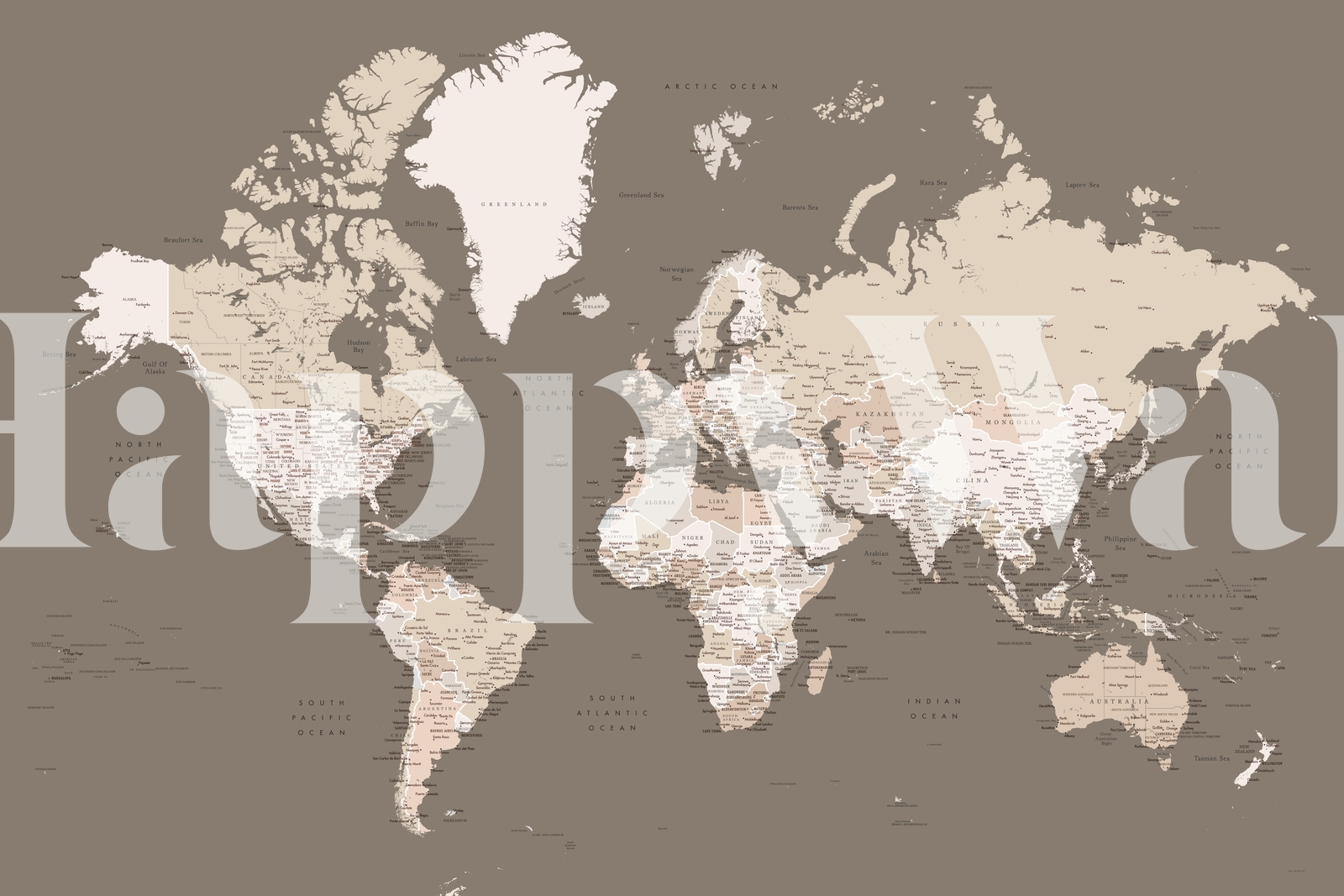 Earth Toned Detailed World Map Wallpaper