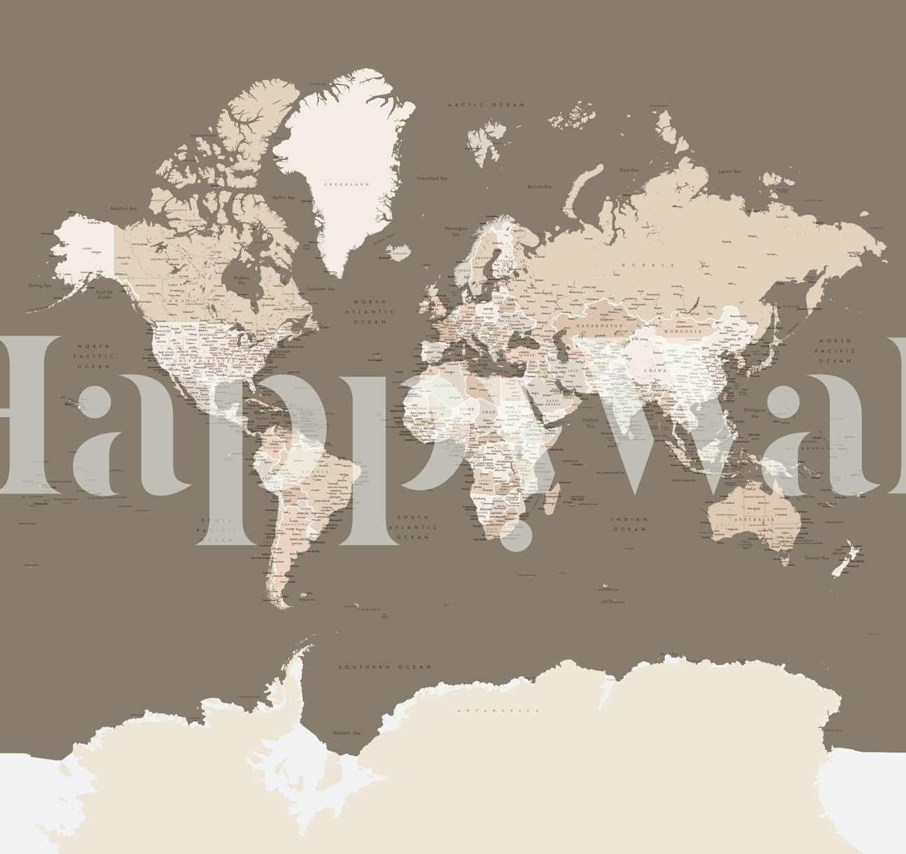 Wereldkaart Aardetinten Antarctica behang | Happywall