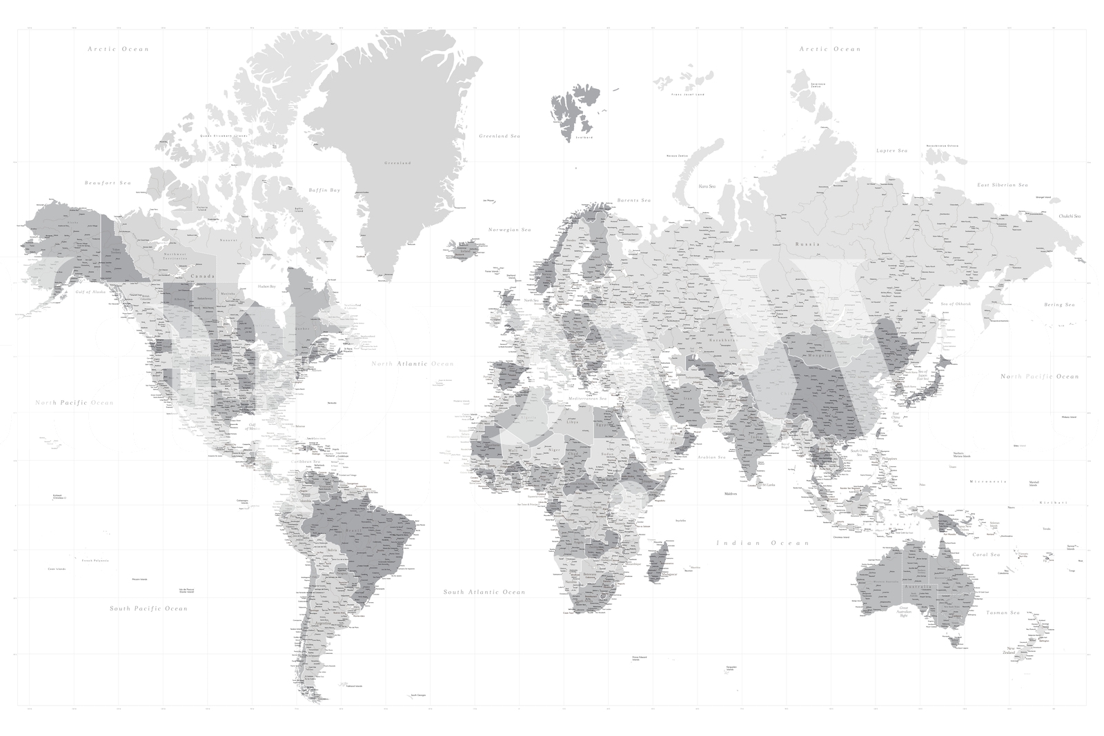 High Detail World Map Gray Wallpaper - Happywall