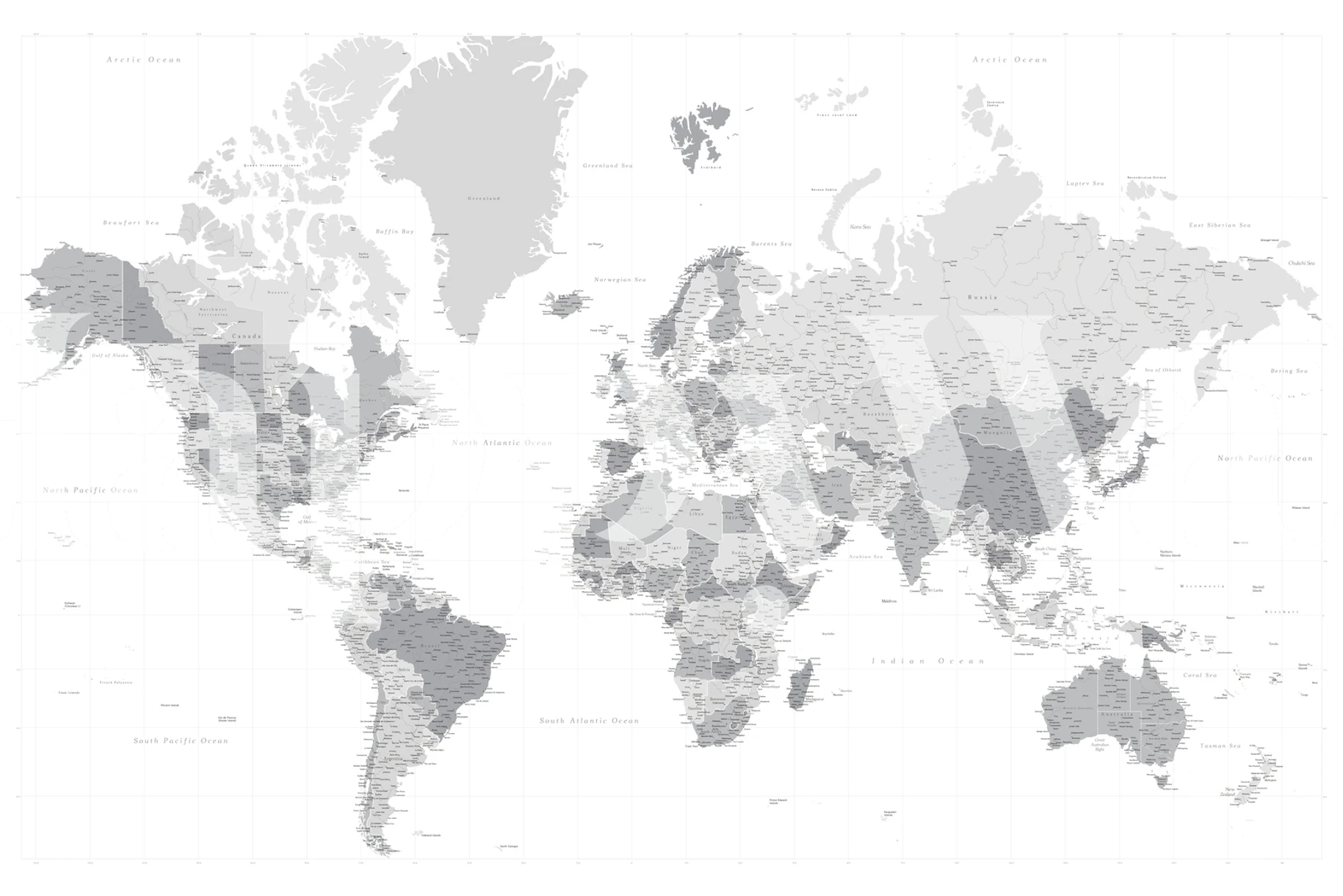 High Detail World Map Gray Wallpaper - Happywall