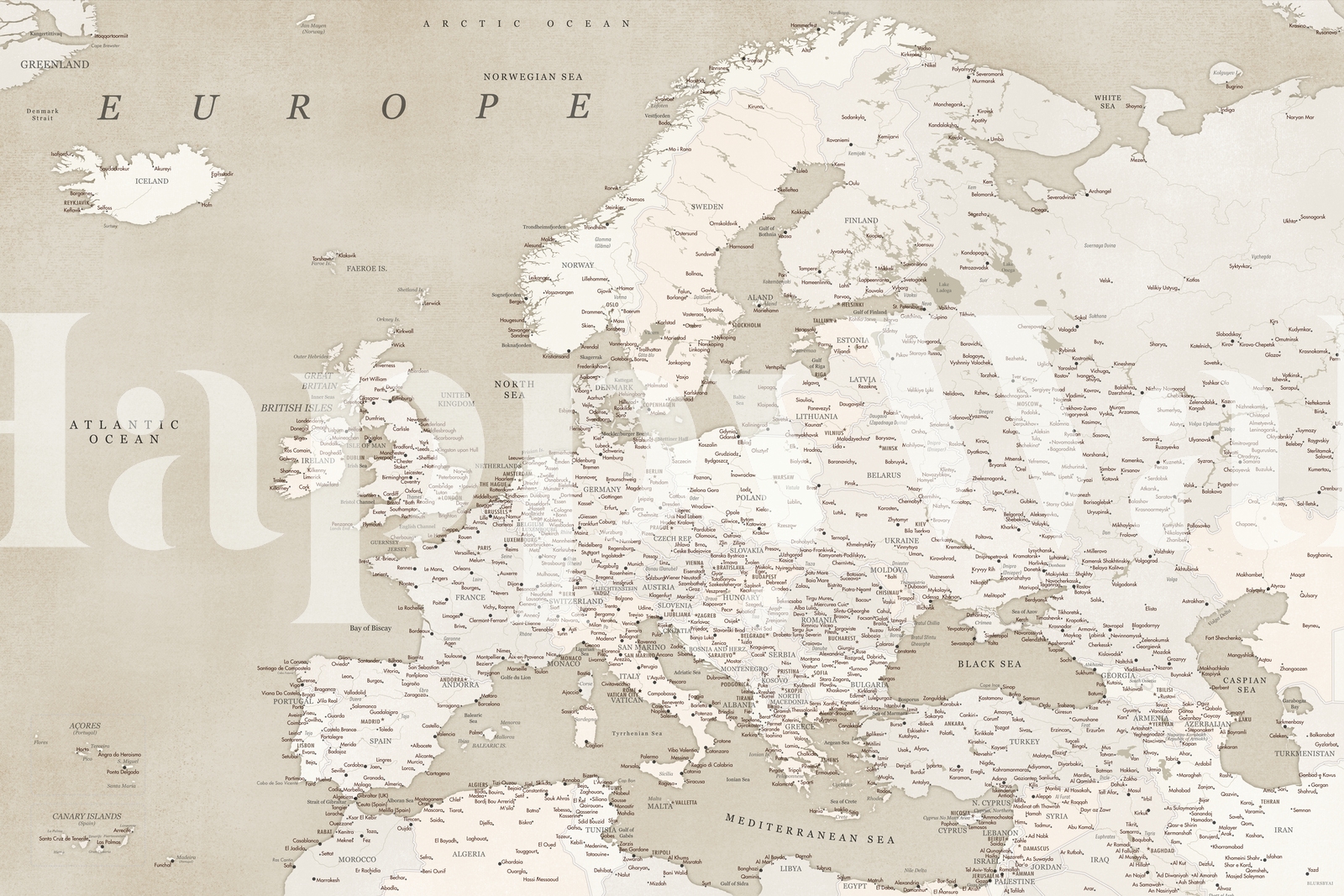 Detailed Europe Map Sarai Wallpaper | Happywall