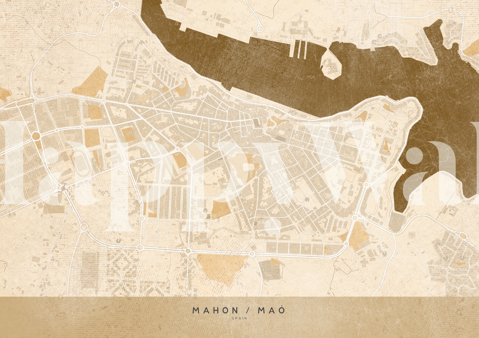 Vintage Map of Mahon Spain Wallpaper