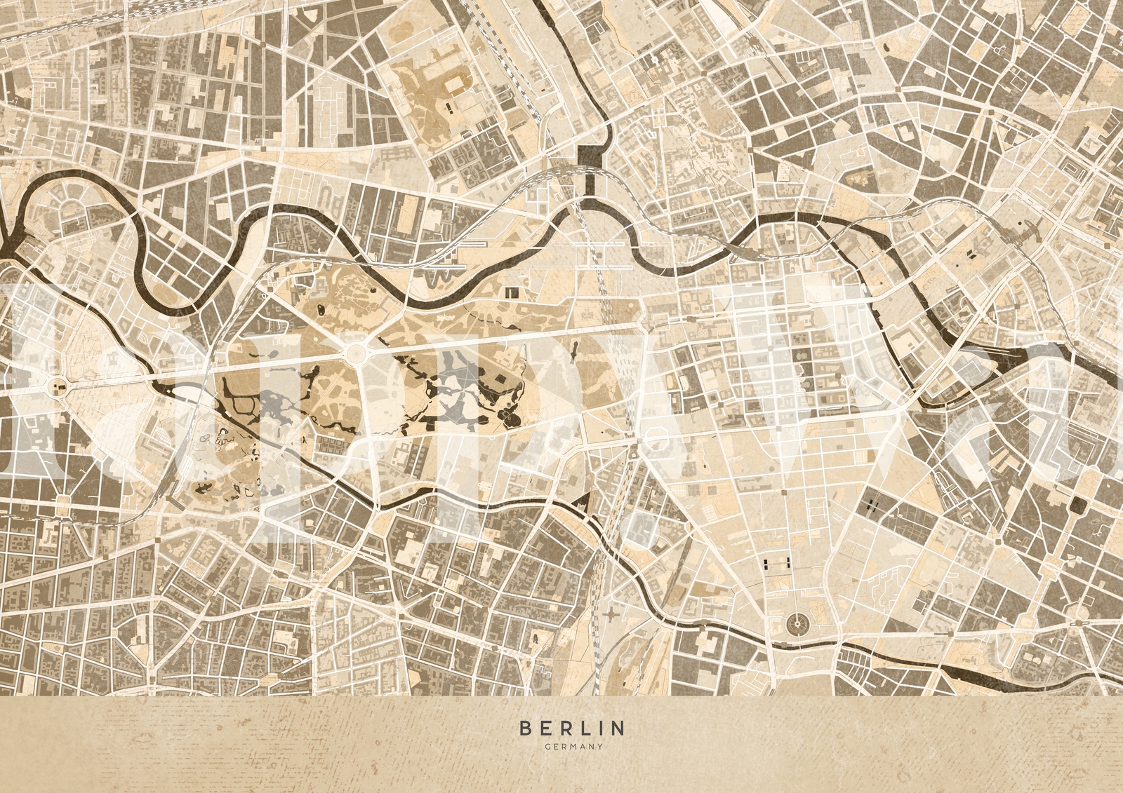 Vintage Berlin Map Wallpaper in Sepia Tones