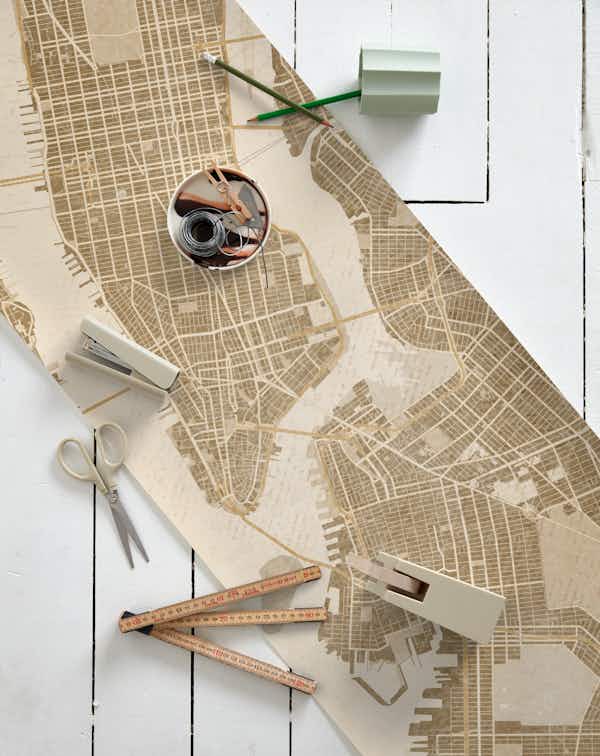 Sepia vintage New York map wallpaper - Happywall
