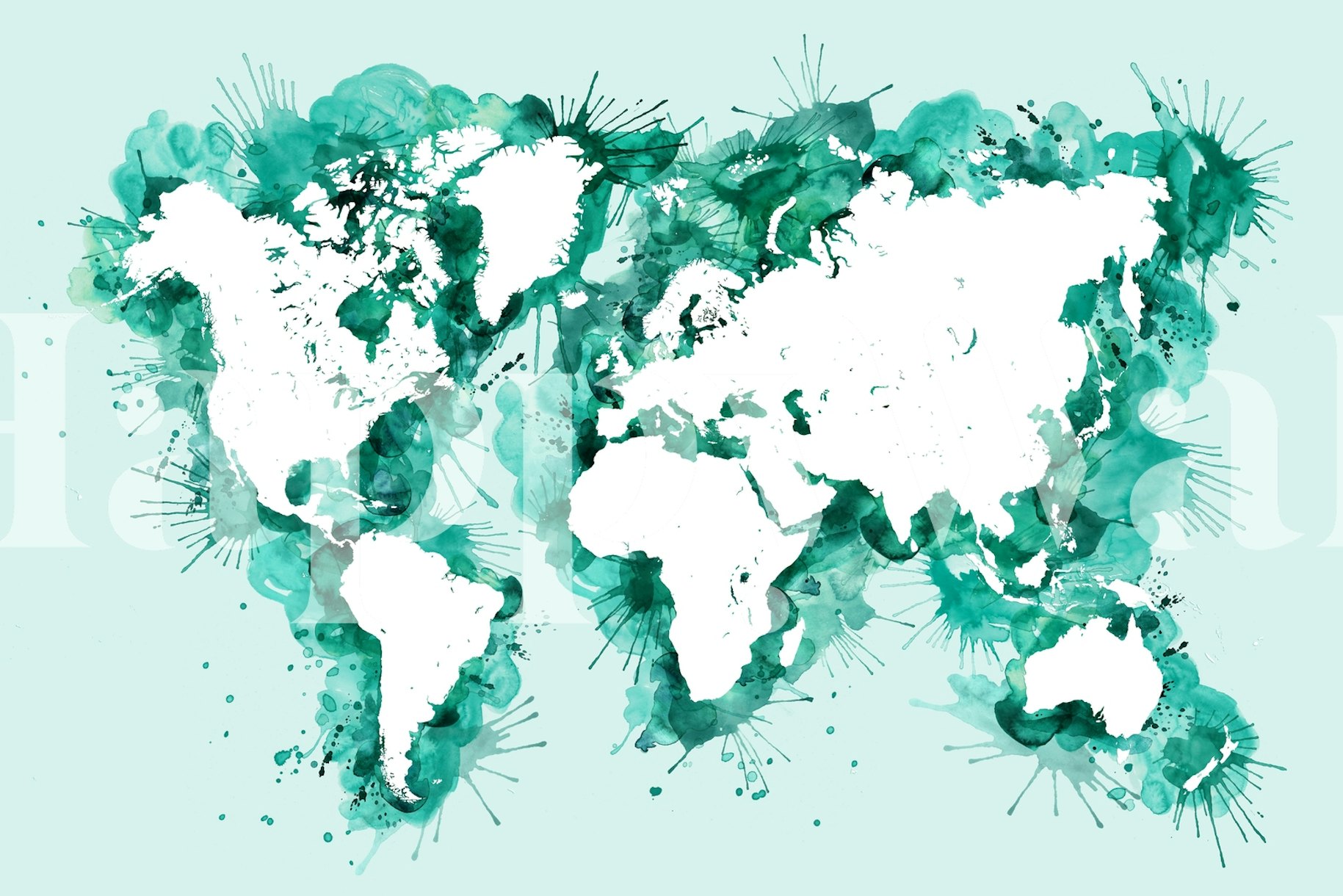 Teal Splatters World Map Wallpaper - Buy Online | Happywall