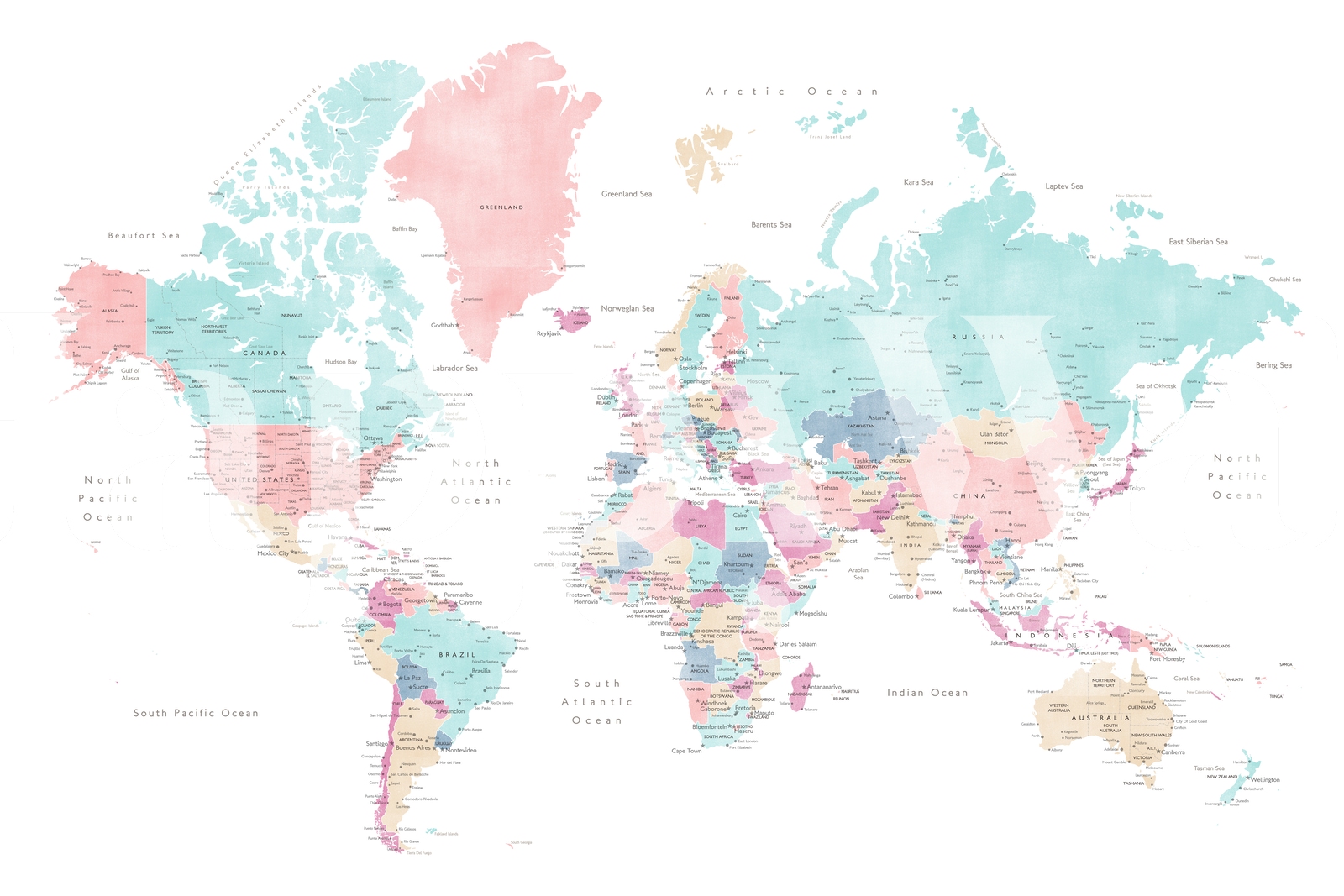 World Map with Cities Carmen Wallpaper | Happywall