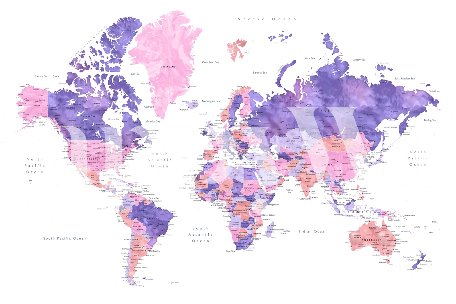 Brandie World Map with Cities Wallpaper | Happywall