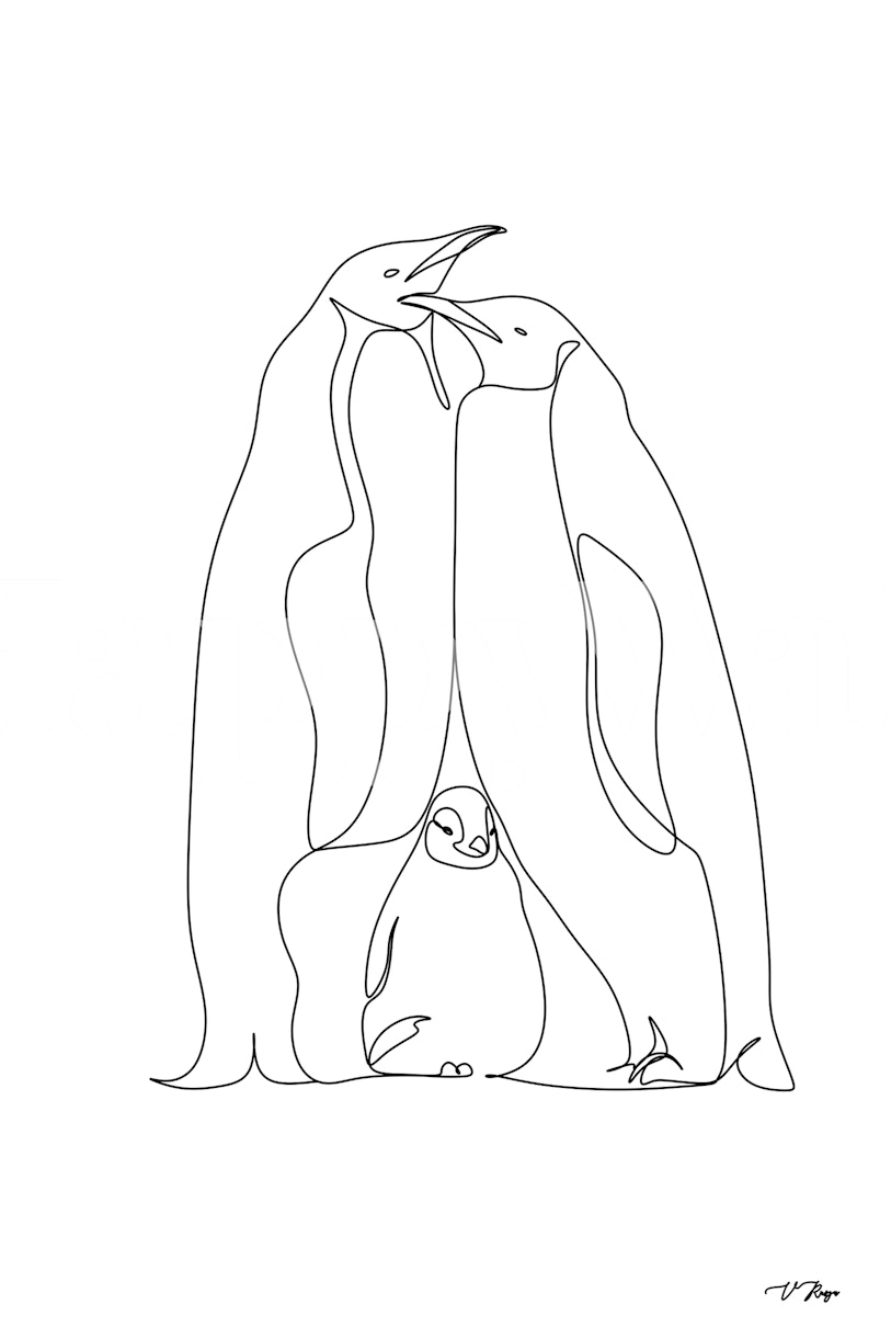 Line Art Penguins Wallpaper | Happywall