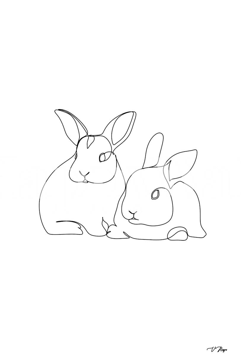 Rabbits Line Art Wallpaper | Happywall