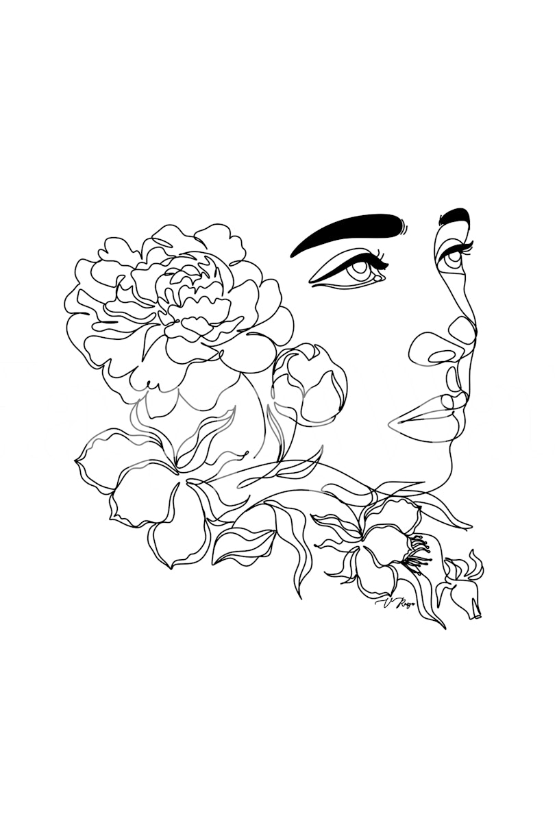 Flower Face Line Art Wallpaper | Happywall