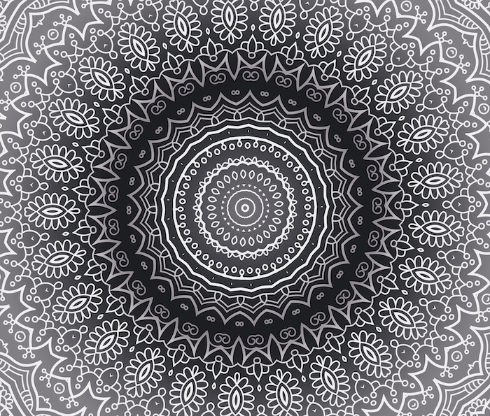 Grey Mandala Black and White Wallpaper