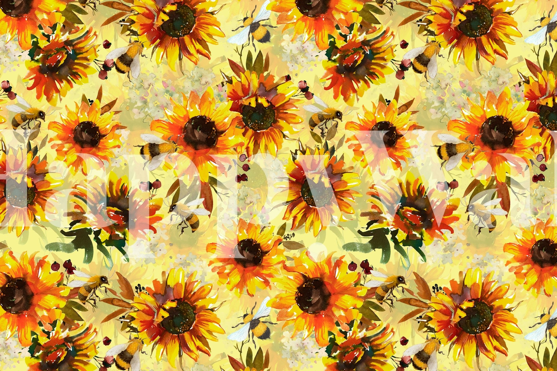 Sunflowers and Bees Meadow Wallpaper | Happywall