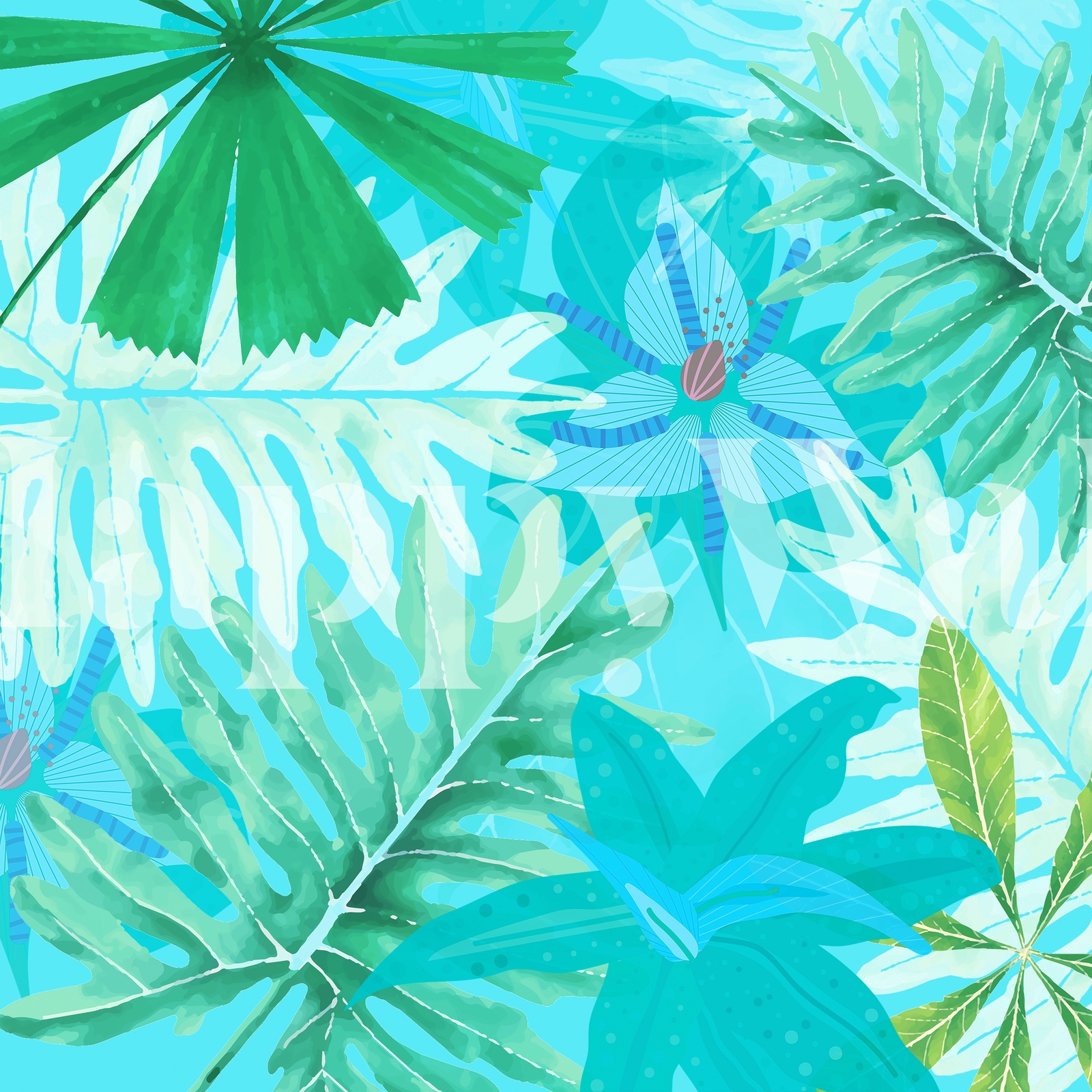 Teal Summer Flower Aloha Jungle Wallpaper | Happywall