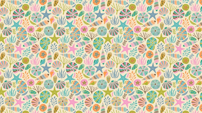Seashells in Retro Colors Wallpaper | Happywall