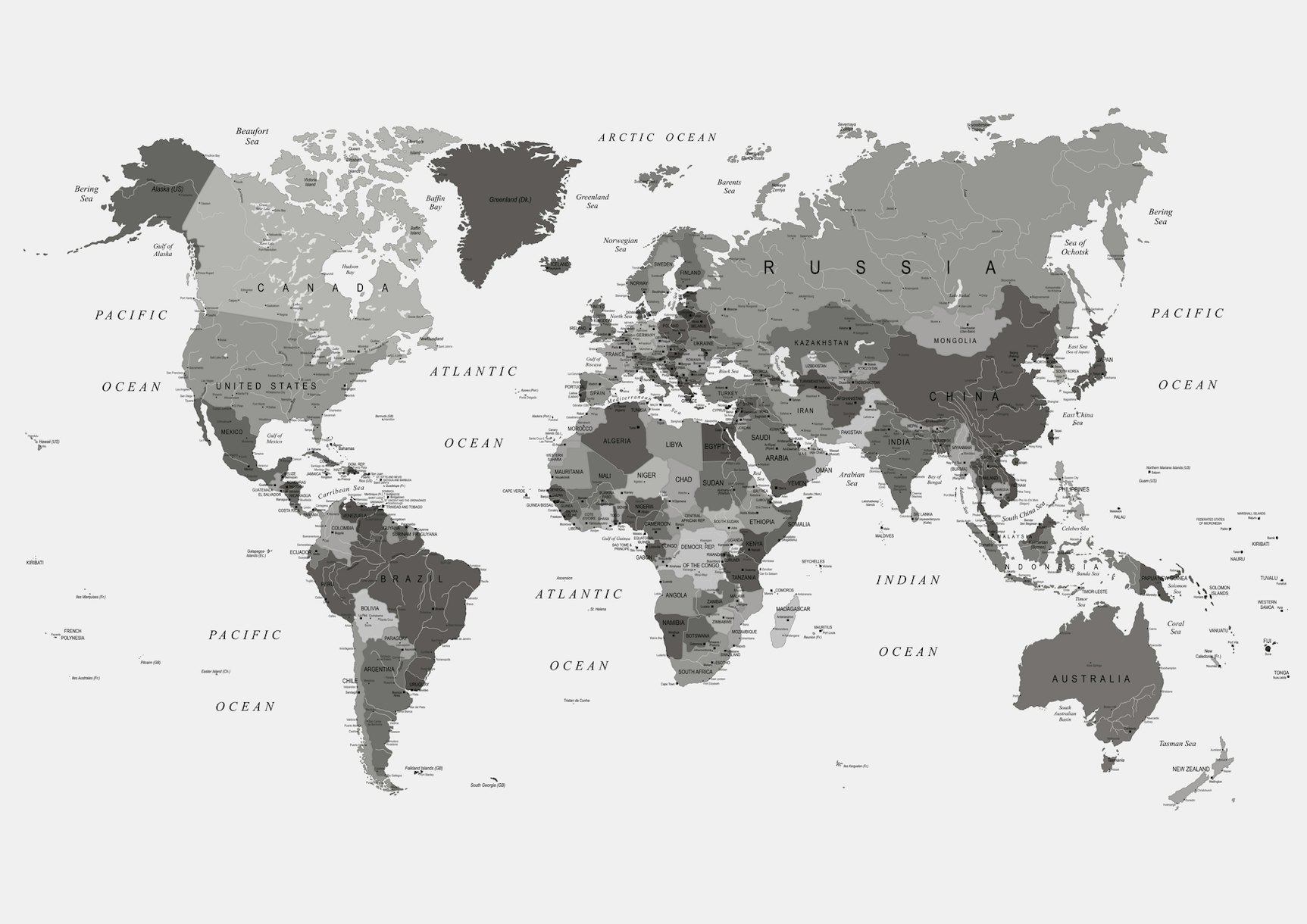 Monochrome World Map Wallpaper - Modern & Sophisticated Wall Mural ...