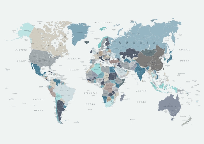 Neutral World Map Wallpaper for Home Office