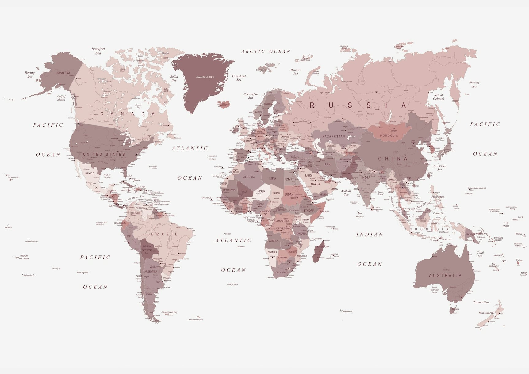 World Map Pink Cranberry Wallpaper | Happywall