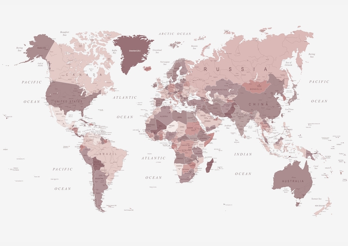 World Map Pink Cranberry Wallpaper | Happywall