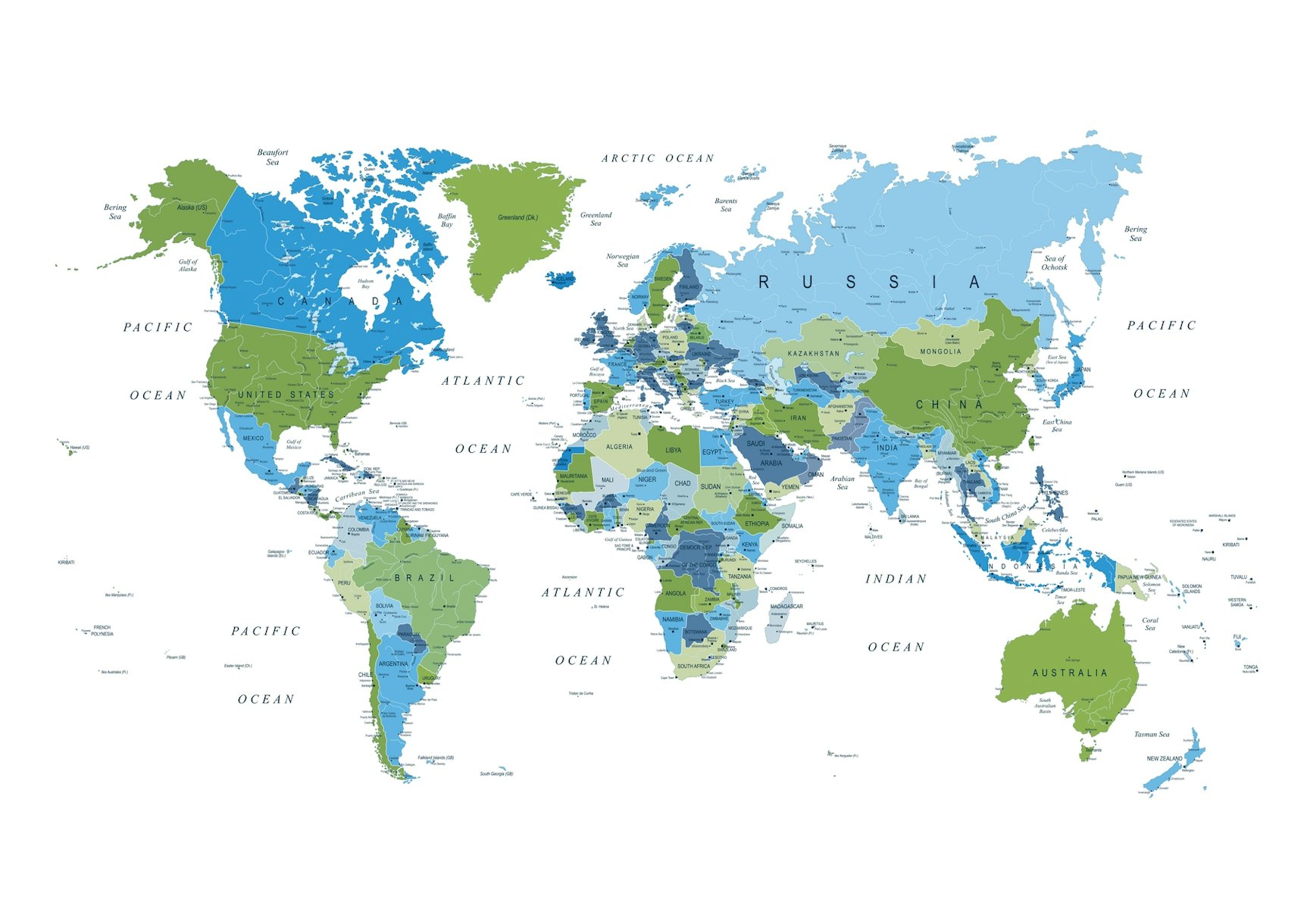 "Buy World Map Blue and Green Wallpaper - Happywall"