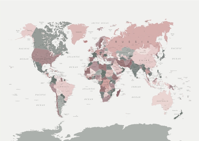 Exquisite Pink & Green World Map Wall Mural: Ultimate Wall Decor