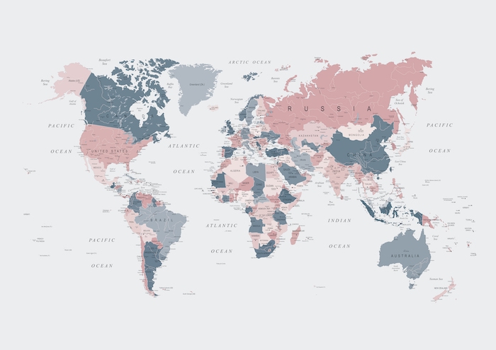 World Map in Pink and Blue Wallpaper - Happywall.com