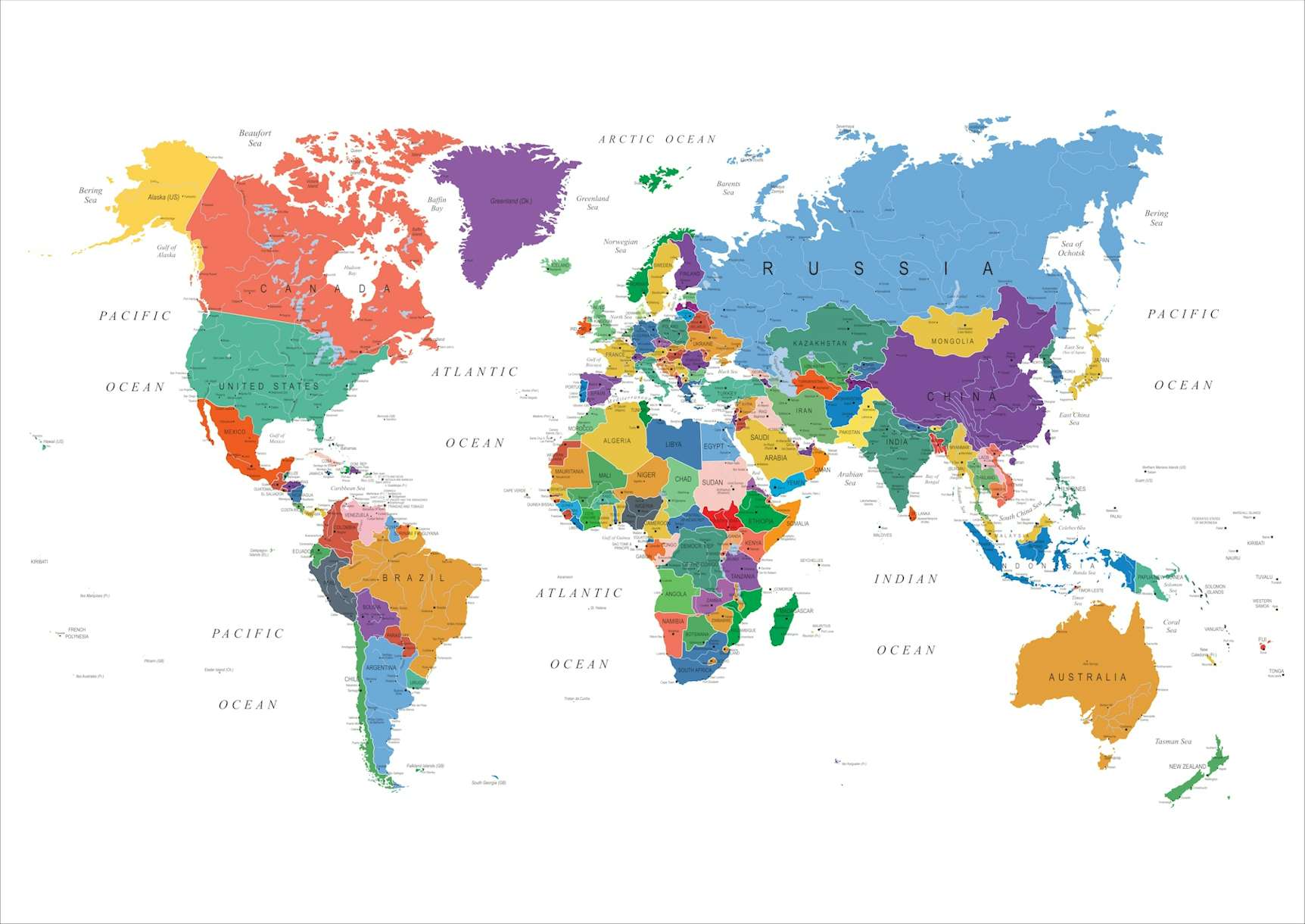 World Map in Bright Colours wallpaper - Happywall