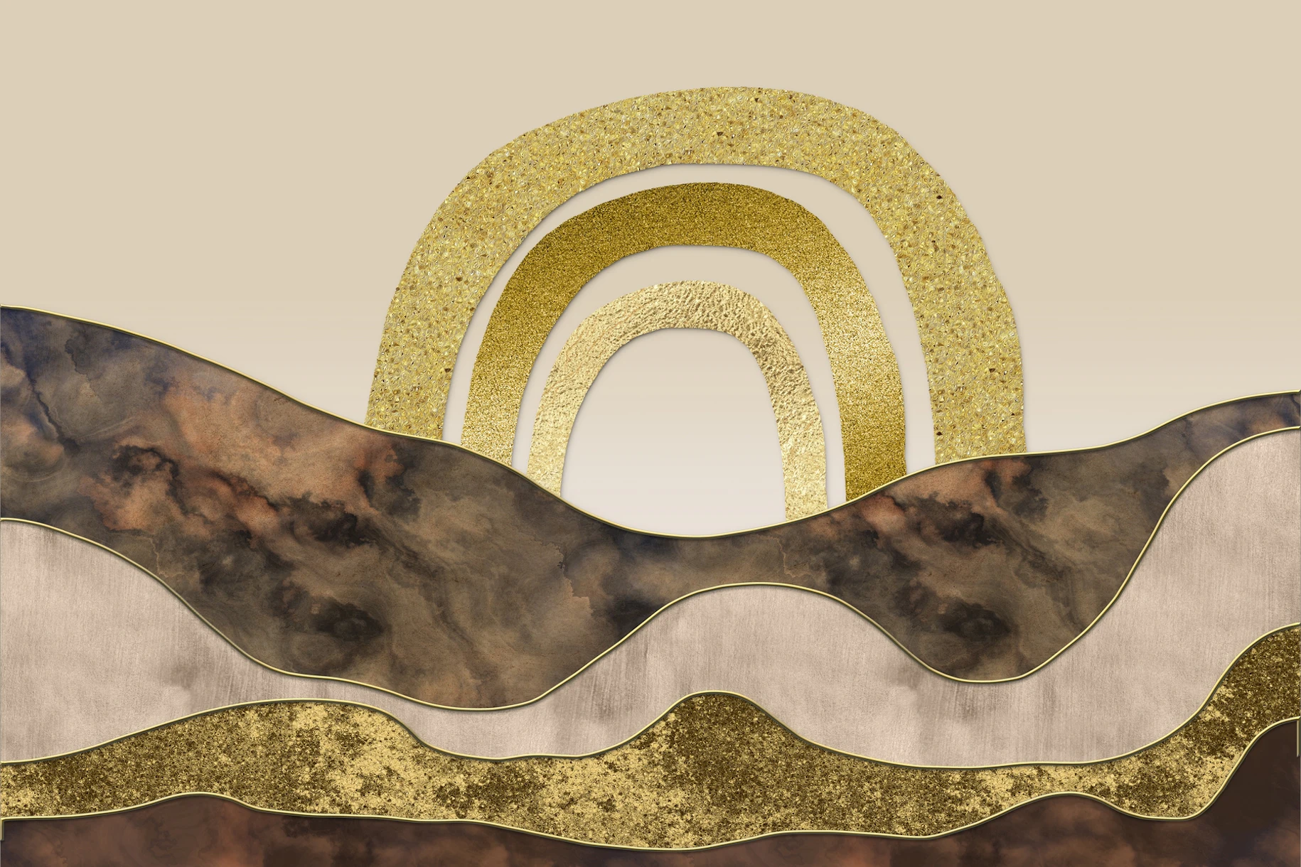 "Shop Gold Rainbow Marble Landscape Wallpaper | Happywall"