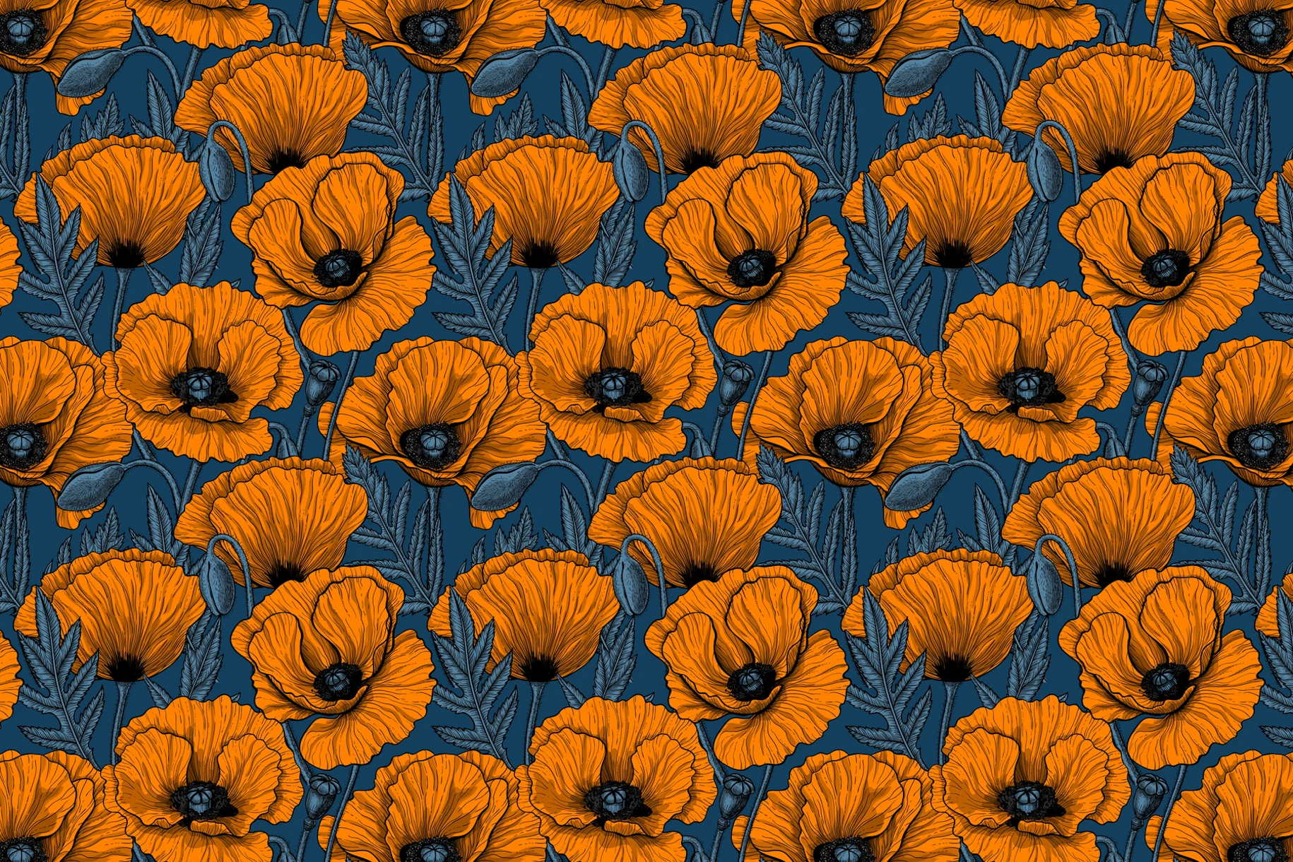 Orange poppies wallpaper - Happywall