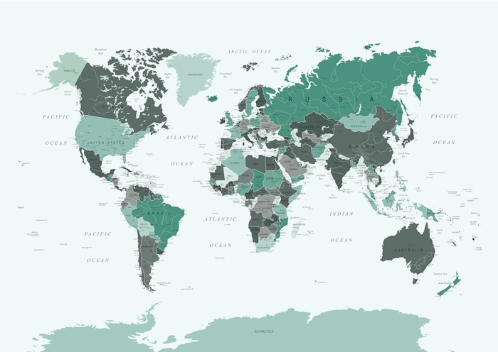 World Map Hunter Green Wallpaper - Happywall