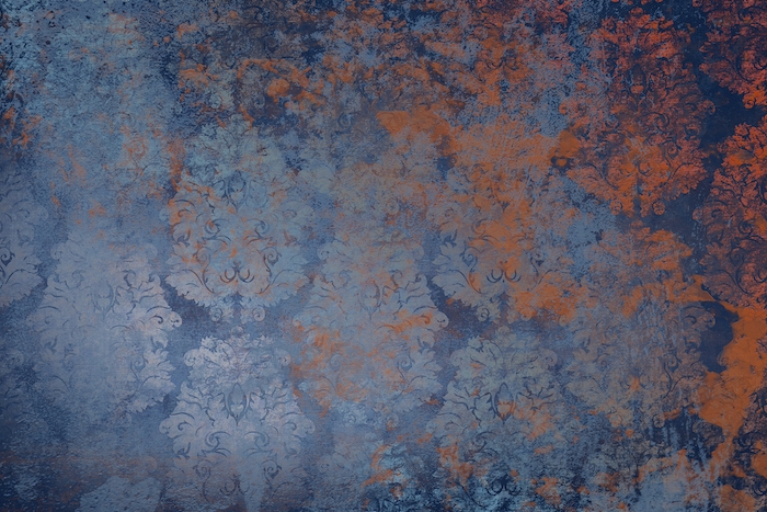 Antique Damask Royal Blue Rust Wallpaper | Happywall