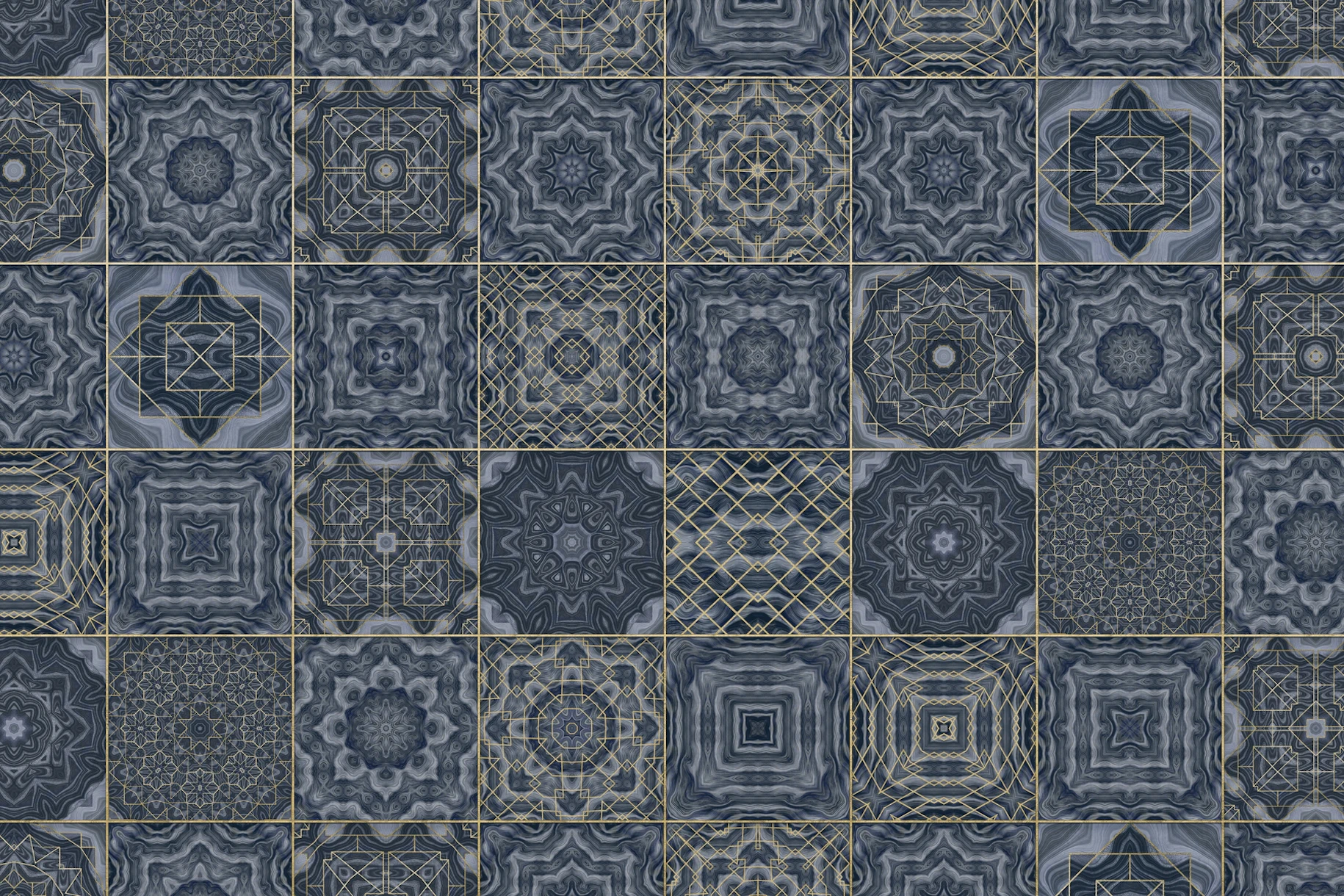 Moroccan Tiles Blue Gold wallpaper - Happywall