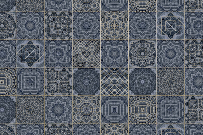 Blue Gold Moroccan Tiles Wallpaper