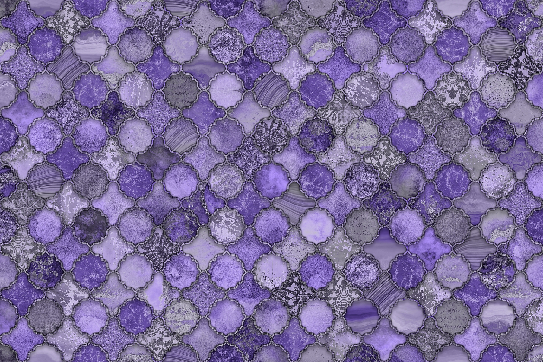 Marokkanske fliser Deep Purple tapet | Happywall