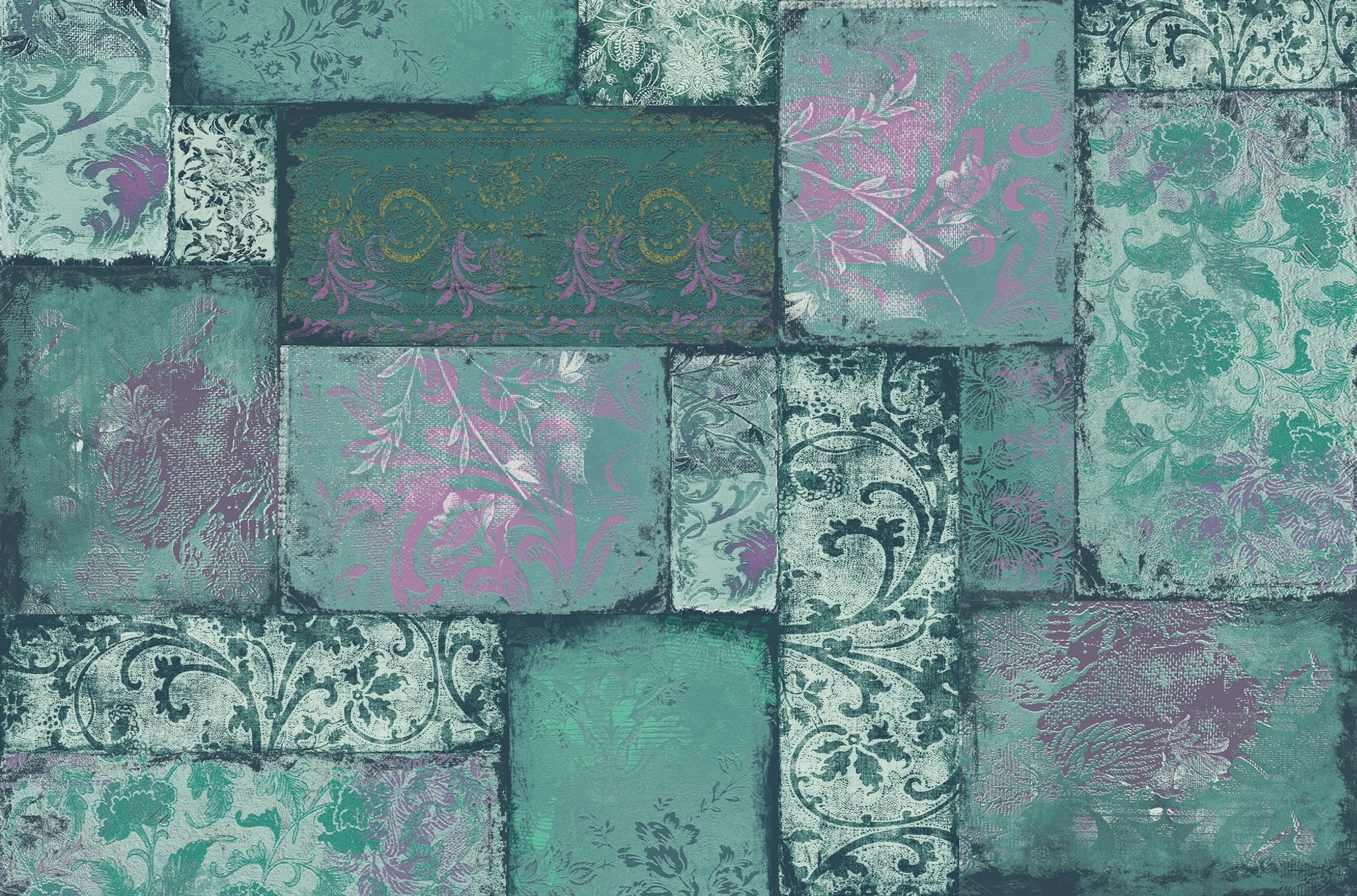 Bohemian Patchwork viridian wallpaper - Happywall