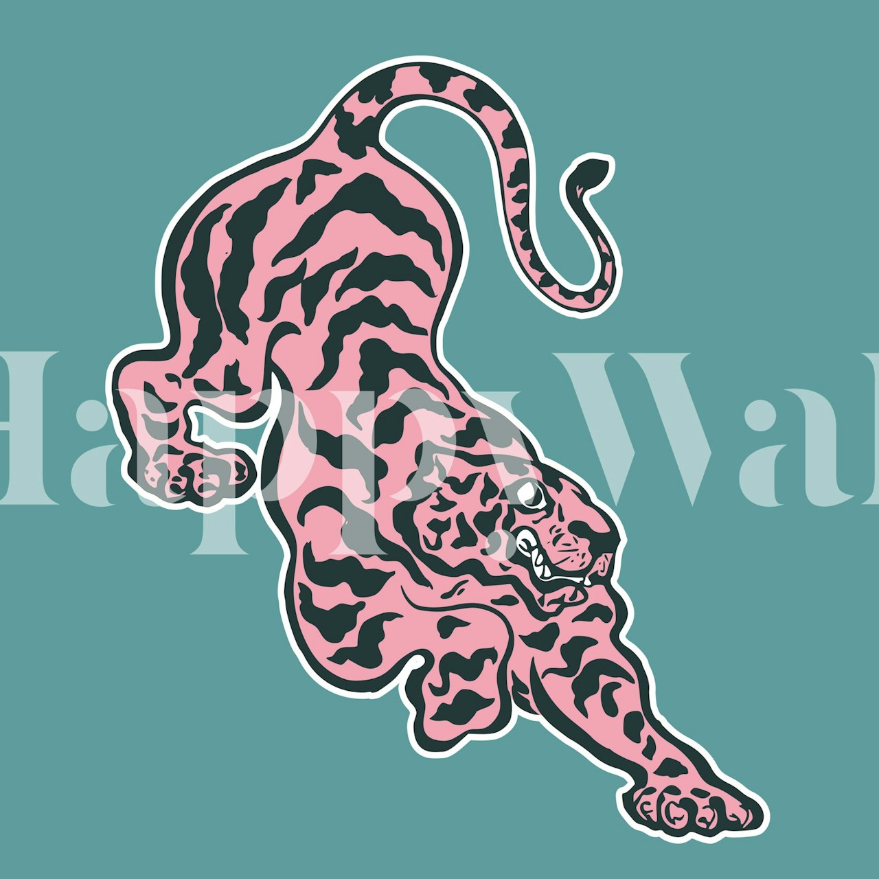 Pink Tiger on Aqua Wallpaper - Happywall