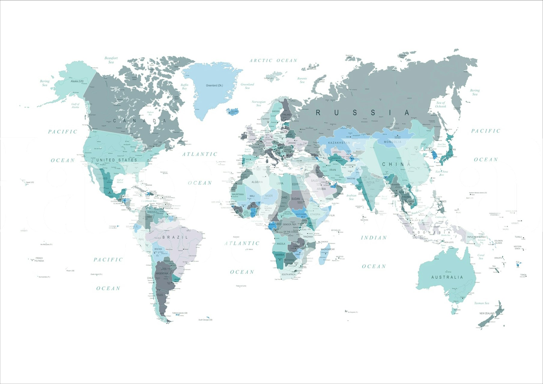 World Map in Teal Wallpaper | Happywall