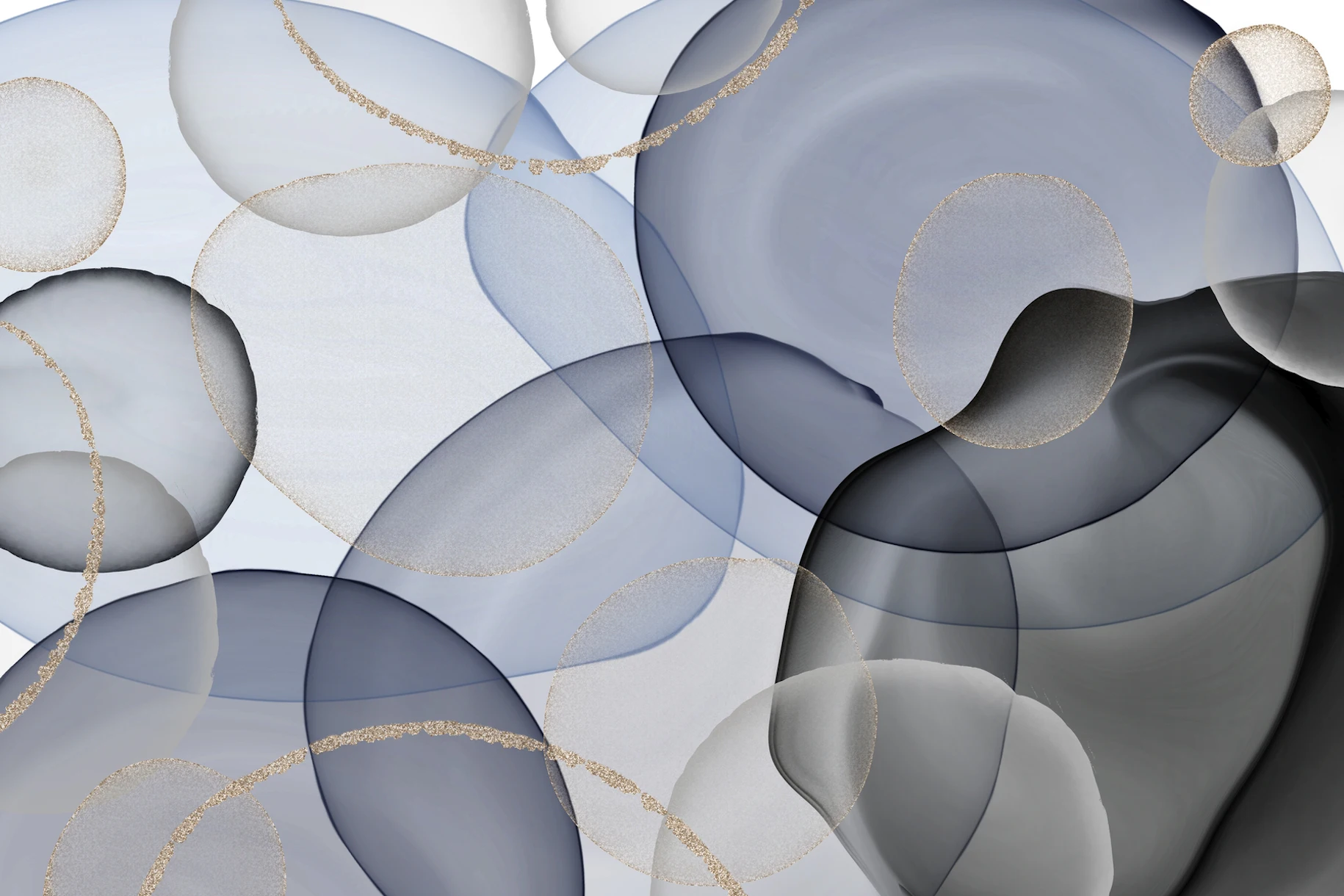 Blue Light Ink Circles Art Wallpaper - Happywall