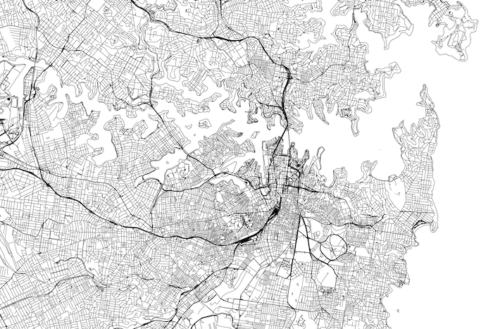 Black and White Sydney Map Wallpaper
