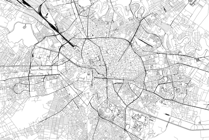 Bucharest Map Black and White Wallpaper