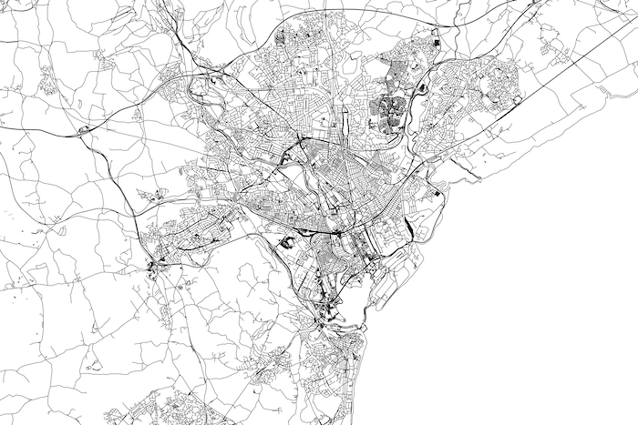 Cardiff Map Black and White Wallpaper