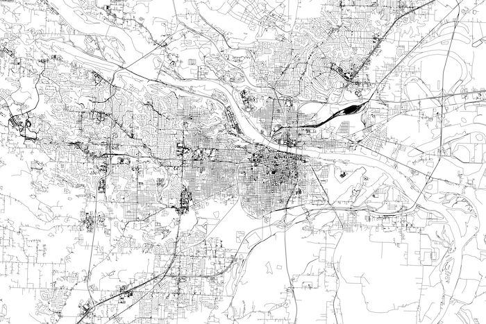 Little Rock Map Wallpaper - Black and White Design