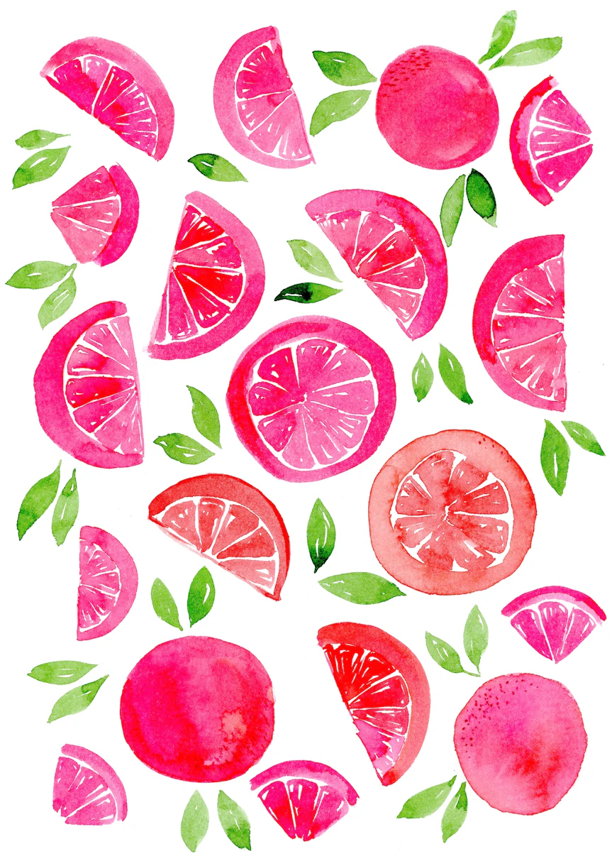Watercolor grapefruit pattern wallpaper | Happywall