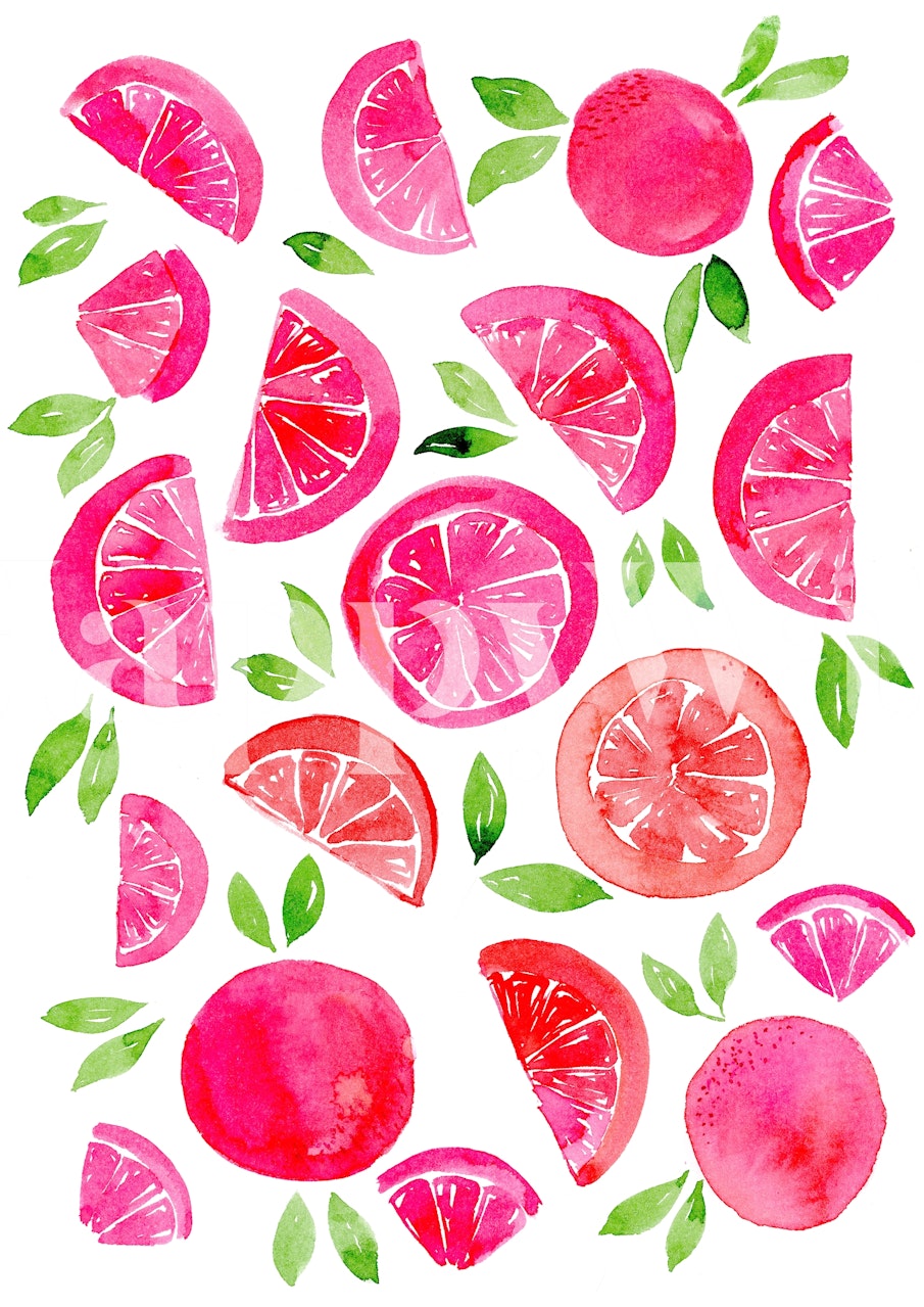 Watercolor grapefruit pattern wallpaper | Happywall
