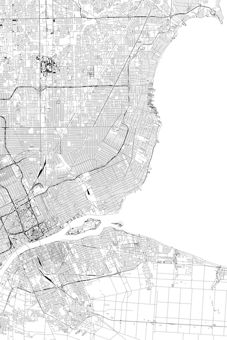 Detroit Map Black and White Wallpaper