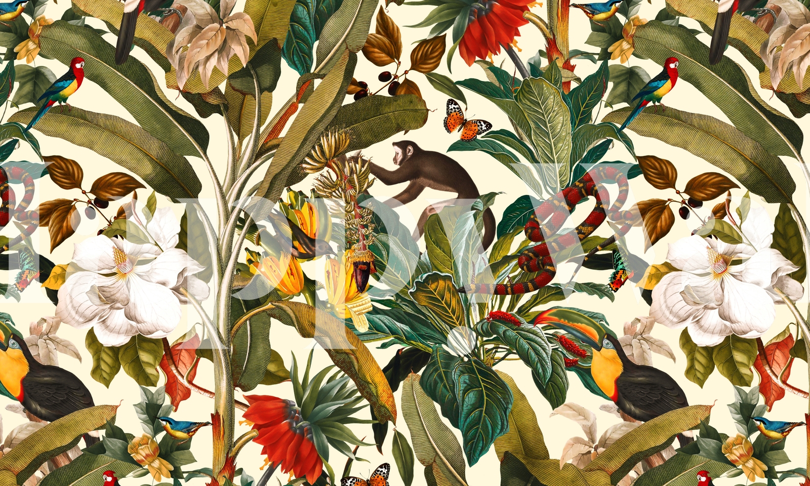 Tropical Floral Jungle Wallpaper with Animals